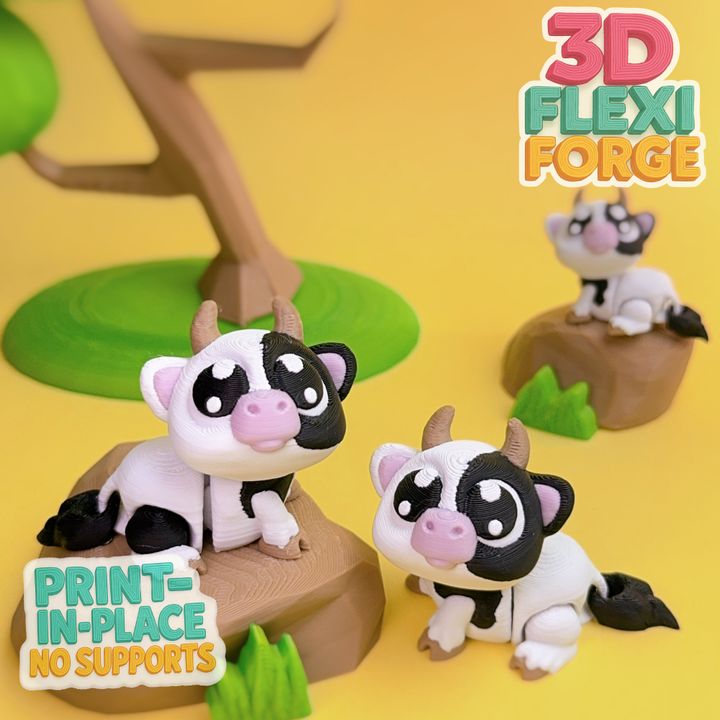 3D Printable Flexi Cute Cow Print-in-place by 3D FLEXI FORGE